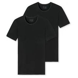 T-Shirt Schiesser "T-Shirt 2PACK T-shirt 2er Pack", Herren, Gr. M, schwarz, Obermaterial: 95% Baumwolle CO. 5% Elasthan EL., Shirts T-Shirt