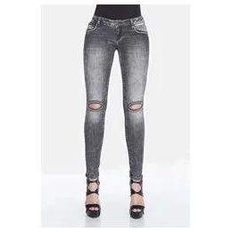 Cipo & Baxx Slim-fit-Jeans CIPO & BAXX "Jeans", Damen, Gr. 26, L&auml;nge 34, schwarz, 91% Baumwolle, 6% Polyester, 3% Elasthan, unifarben, Basic, slim fit lang, Jeans Slim-fit-Jeans, im trendigen Used-Look, WD307