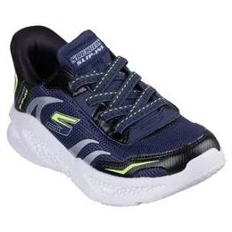 Slip-On Sneaker Skechers "Skechers METEOR-LIGHTS", M&auml;dchen, Gr. 35, blau (navy, schwarz), Lederimitat, Textil, kontrastfarbene Details, Schuhe, Schlupfschuh mit cooler Blinkfunktion, Gr&ouml;&szlig;enschablone zum Download