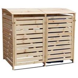 M&uuml;lltonnenbox Promadino "Vario III", beige (natur), B:92cm H:122cm T:148cm, Massivholz, Metall, Aufbewahrungsboxen, f&uuml;r 2 Tonnen, robust aus zertifiziertem Kiefernholz