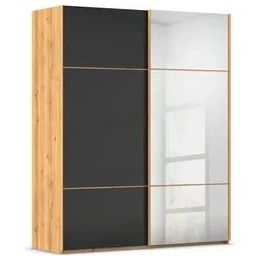 Schwebet&uuml;renschrank Rauch "Kleiderschrank Schrank Garderobe Schlafzimmerschrank SCALE-TRIO", schwarz (asteiche, glas schwarz, griffleisten asteiche), B:181cm H:223cm T:67cm, Holzwerkstoff, Schr&auml;nke, Schwebet&uuml;renschrank, edle dreigeteilte Front mit 2 Zierleisten Spiegel/Glas MADE IN GERMANY
