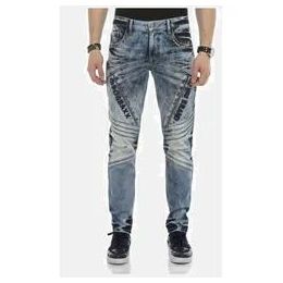 Cipo & Baxx Straight-Jeans CIPO & BAXX "DENIM", Herren, Gr. 42, L&auml;nge 34, blau, 98% Baumwolle, 2% Elasthan, unifarben, figurumspielend lang, Jeans Straight-Jeans, Straight Fit-Jeans im l&auml;ssigen Biker-Look, CD590