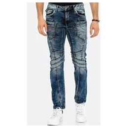 Cipo & Baxx Straight-Jeans CIPO & BAXX "Jeans", Herren, Gr. 30, L&auml;nge 32, blau (dunkelblau), 94% Baumwolle, 4% Polyester, 2% Elasthan, unifarben, regular fit lang, Jeans Straight-Jeans, mit rockigen Ziern&auml;hten, CD-418