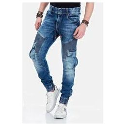 Cipo & Baxx Cargojeans CIPO & BAXX "Jeans", Herren, Gr. 31, L&auml;nge 34, blau, 98% Baumwolle, 2% Elasthan, unifarben, skinny fit lang, Jeans, mit elastischen B&uuml;ndchen am Saum, CD-446