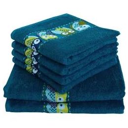 Handtuch Set Dyckhoff "Eulen", blau (petrol), Obermaterial: 100% Baumwolle, Handtuch-Sets, 4 Handt&uuml;cher (50 x 100 cm); 2 Duscht&uuml;cher (70 x 140 cm)