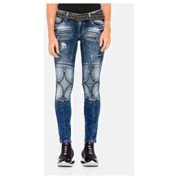 Cipo & Baxx 5-Pocket-Jeans CIPO & BAXX "Jeans", Damen, Gr. 27, L&auml;nge 34, blau, 98% Baumwolle, 2% Elasthan, unifarben, Basic, slim fit lang, Jeans 5-Pocket-Jeans, mit vielen Applikationen, WD377