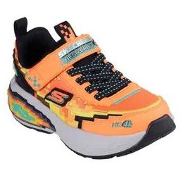 Sneaker Skechers "MEGA-CRAFT 4K", M&auml;dchen, Gr. 29, orange (orange, schwarz), Lederimitat, Textil, kontrastfarbene Details, Schuhe Sneaker, Klettschuh im coolen Pixel-Look, Gr&ouml;&szlig;enschablone zum Download