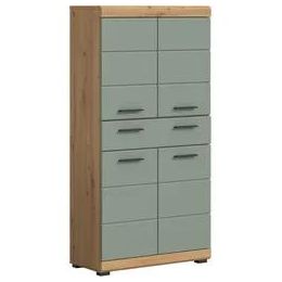 Midischrank Welltime "SIENA, Breite 74cm, 4 T&uuml;ren, 1 Schubkasten, 4 F&auml;cher, MDF-Front", gr&uuml;n (artisan eiche nb, salbei nb), B:74cm H:141cm T:31cm, FSC-zertifizierter Holzwerkstoff, Schr&auml;nke, Midischrank, in verschiedenen Farben erh&auml;ltlich, Badm&ouml;bel, Badschrank, Schrank, Bad