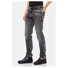 Cipo & Baxx Slim-fit-Jeans CIPO & BAXX "Jeans", Herren, Gr. 32, L&auml;nge 32, schwarz, 98% Baumwolle 2% Elasthan, unifarben, slim fit lang, Jeans Slim-fit-Jeans, mit Allover-Gitter-Musterung, CD543