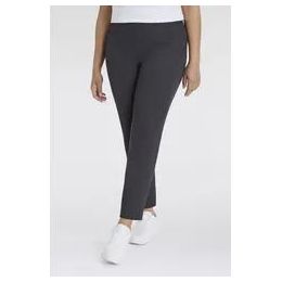 Schlupfhose KjBRAND "Schlupfhose Susie in Bi-Stretch, Kammgarnoptik", Damen, Gr. 42, N-Gr, grau (anthrazit), Web, Obermaterial: 63% Polyester, 35% Viskose, 2% Elasthan, bequem kn&ouml;chelfrei, Hosen Schlupfhose, Sommerhose, ideal f&uuml;r kr&auml;ftige Oberschenkel