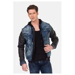 Cipo & Baxx Jeansjacke CIPO & BAXX "Jacke", Herren, Gr. L, blau, Stoff, 100% Baumwolle, unifarben, regular fit normal, Jacken Jeansjacke, mit Metall Patch am Oberarm, C-1290