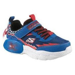 Sneaker Skechers "CREATURE-CRAWLERS", M&auml;dchen, Gr. 36, blau (blau, rot spinne), Lederimitat, Mesh, kontrastfarbene Details, Schuhe Sneaker, Klettschuh mit coolem Motiv, Gr&ouml;&szlig;enschablone zum Download
