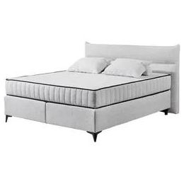 Boxspringbett ED EXCITING DESIGN "Vlieland", grau (hellgrau), B:210cm L:214cm, 95% Polyester, 5% Cotton, Komplettbetten, Boxspringbett, Premium 9-Zonen-Tonnentaschenfederkern Duo-Matratze mit Kokosmatte