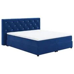 Boxspringbett COTTA "Castle", blau (navy blau), B:184cm L:220cm, 100% Polyester (PES), Komplettbetten, Boxspringbett, mit Strasssteinen im Kopfteil, inkl. Topper