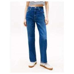 Tommy Hilfiger Straight-Jeans TOMMY JEANS "LAYLA HR SLIM STR", Damen, Gr. 32, L&auml;nge 30, blau (schwarz denim), Denim/Jeans, Obermaterial: 99% Baumwolle, 1% Elasthan, unifarben, slim fit kn&ouml;chellang, Jeans Straight-Jeans, in Kn&ouml;chell&auml;nge
