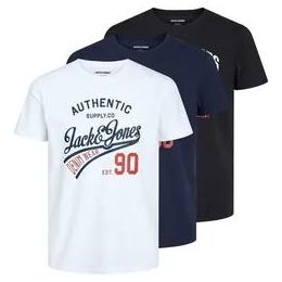 Jack & Jones T-Shirt JACK & JONES "T-Shirt JJETHAN TEE CREW NECK 3PK 3er Pack", Herren, Gr. XL, bunt (wei&szlig;, marineblau, schwarz), Obermaterial: 100% Baumwolle CO., Shirts T-Shirt