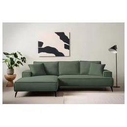 Ecksofa Home Affaire "TVINNU, L-Form, 275cm, in Cord und Leinenoptik", gr&uuml;n (dunkelgr&uuml;n), B:275cm H:83cm T:173cm, Sofas, Ecksofa, wahlweise Recamiere rechts/links, schwarze F&uuml;&szlig;e, bequemer Sitzkomfort