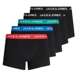 Jack & Jones Boxershorts JACK & JONES "Boxershort JACHUEY TRUNKS 5 PACK 5er Pack", Herren, Gr. M, bunt (rot, blau, petrol, schwarz), Obermaterial: 95% Baumwolle CO. 5% Elasthan EL., Unterhosen