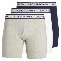 Jack & Jones Boxershorts JACK & JONES "Boxershort JACSOLID BOXER BRIEFS 3P 3er Pack", Herren, Gr. S, bunt (grau, wei&szlig;, navy), Obermaterial: 95% Baumwolle CO. 5% Elasthan EL., Unterhosen