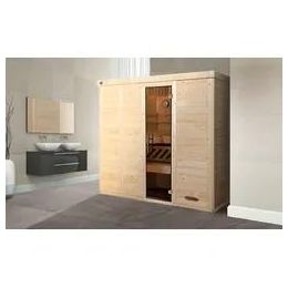 Sauna Weka "Design-Sauna KEMI 5", beige (natur), ohne Ofen, ohne Steuerung, (ohne Ofen), Saunen, Blockbohlen, moderne Ganzglast&uuml;r