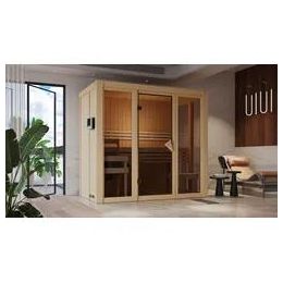 Sauna Karibu "Ivana 2", beige (naturbelassen), Saunaofen, externe Steuerung, 3,6 kW, Saunen, Ganzglasfront