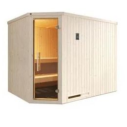 Sauna Weka "Element-Ecksauna VARBERG 4", wei&szlig;, Saunaofen, externe Steuerung, 7,5 kW, Saunen, vorgefertigte Elemente, moderne Ganzglast&uuml;r