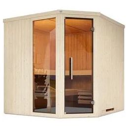 Sauna Weka "Element-Ecksauna VARBERG 3", wei&szlig;, ohne Ofen, ohne Steuerung, (ohne Ofen), Saunen, vorgefertigte Elemente, moderne Ganzglast&uuml;r, bodenl. Fensterelement