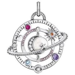 Kettenanh&auml;nger Thomas Sabo "Schmuck Silber 925 Anh&auml;nger Planetenring mit Umlaufbahnen", bunt (silberfarben, schwarz, wei&szlig;, kristallwei&szlig;, pink violett, orange, rot, hellblau, wei&szlig;, kristallwei&szlig;, pink violett, orange, rot, hellblau), Schmuckanh&auml;nger, Damen, Silber 925 (recycelt), 10,52 g, Kettenanh&auml;nger, mit Glas-Keramik Stein, Zirkonia, Korund und Spinell (synth.)