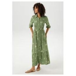 Maxikleid Aniston CASUAL, Damen, Gr. 44, N-Gr, gr&uuml;n (salbei, sand), Web, Obermaterial: 100% Viskose, bedruckt, figurumspielend kn&ouml;chelfrei, 1-Knopf-Manschette, Kleider Maxikleid, mit Palmen bedruckt - jedes Teil ein Unikat