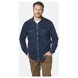 Jeanshemd Jan Vanderstorm "Jeanshemd OLAVIK", Herren, Gr. XXL, weit, blau (dunkelblau), Obermaterial: 70% Baumwolle CO. 28% Polyester COOLMAX PES(Coolmax). 2% Elasthan EL., Hemden Jeanshemd