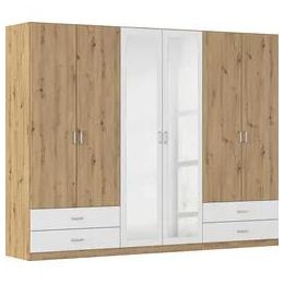Dreht&uuml;renschrank Rauch "Kleiderschrank Schrank Garderobe W&auml;scheschrank BORBONA", wei&szlig; (eiche artisan, alpinwei&szlig;), B:271cm H:210cm T:54cm, Holzwerkstoff, Schr&auml;nke, Dreht&uuml;renschrank, in 2 Breiten, mit Spiegel und vielen Farbkombinationen MADE IN GERMANY