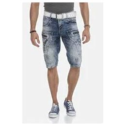 Cipo & Baxx Jeansbermudas CIPO & BAXX "Bermuda & Short", Herren, Gr. 32, Normalgr&ouml;&szlig;en, blau, 100% Baumwolle, unifarben, regular fit kurz, Jeans, mit Applikationen und Ziern&auml;hten, CK101