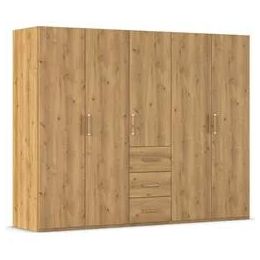 Dreht&uuml;renschrank Rauch "Kleiderschrank Schrank Garderobe Schlafzimmerschrank EVELYN", braun (asteiche), B:251cm H:197cm T:60cm, Holzwerkstoff, Schr&auml;nke, Dreht&uuml;renschrank, in elegantem Stil mit Schubladen 3 Breiten und 2 H&ouml;hen MADE IN GERMANY
