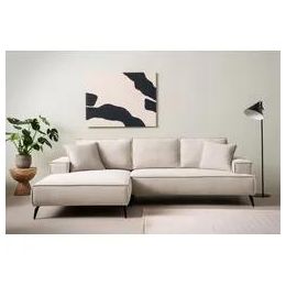 Ecksofa Home Affaire "TVINNU, L-Form, 275cm, in Cord und Leinenoptik", beige (hellbeige), B:275cm H:83cm T:173cm, Sofas, Ecksofa, wahlweise Recamiere rechts/links, schwarze F&uuml;&szlig;e, bequemer Sitzkomfort