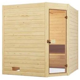 Sauna Weka "Massivholzsauna VALIDA Eck 1.8", beige (natur), Bio-Ofen, externe Steuerung, 7,5 kW, Saunen, Blockbohlen, Eckeinstieg, moderne Ganzglast&uuml;r