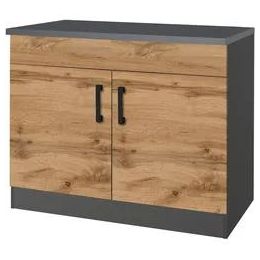 Sp&uuml;lenschrank KOCHSTATION "KS-Toronto, Breite 100 cm", grau (wotaneiche, grafitgrau), B:100cm H:85cm T:60cm, Holzwerkstoff, Schr&auml;nke, Sp&uuml;lenschrank