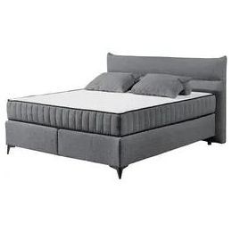 Boxspringbett ED EXCITING DESIGN "Vlieland", grau (anthrazit), B:210cm L:214cm, 95% Polyester, 5% Cotton, Komplettbetten, Boxspringbett, Premium 9-Zonen-Tonnentaschenfederkern Duo-Matratze mit Kokosmatte