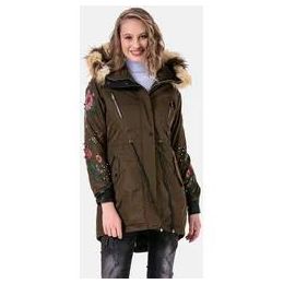 Cipo & Baxx Parka CIPO & BAXX "Jacken", Damen, Gr. XS, gr&uuml;n (khaki), Stoff, 50% Polyurethan, 50% Viskose, unifarben, regular fit normal, Jacken Parka, mit Kunstleder und Nieten, WJ-136
