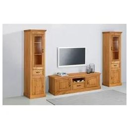 Wohnwand OTTO HOME "Selma", beige (natur gebeizt, gewachst), B:270cm H:180cm T:45cm, Massivholz, Kastenm&ouml;bel-Sets, Wohnwand, 2 Vitrinen und 1 Lowboard