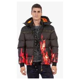 Cipo & Baxx Winterjacke CIPO & BAXX "Winterjacke", Herren, Gr. L, schwarz, Stoff, 100% Polyester, bedruckt, regular fit normal, Jacken Winterjacke, mit Flammen-Motiv
