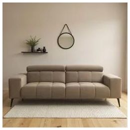 2-Sitzer DOMO collection "Trento, mit Kufenfu&szlig; oder Einzelfu&szlig;", grau (taupe), B:208cm H:79cm T:104cm, 92% Polyester, 8% Nylon, Sofas, whlw. verstellbare Kopfteile, passend f&uuml;r g&auml;ngige Saugroboter