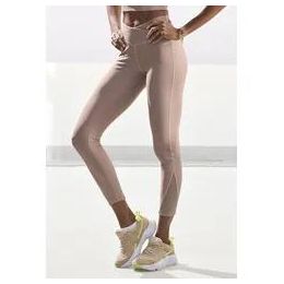 Funktionsleggings Lascana ACTIVE, Damen, Gr. M (40/42), N-Gr, grau (taupe), Obermaterial: 85% Polyester, 15% Elasthan, unifarben, figurbetont lang, Hosen, Sportleggings mit V-f&ouml;rmigen B&uuml;ndchen in Leo-Optik
