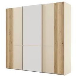 Schwebet&uuml;renschrank Musterring "Isabelle", beige (champagner, dekor), B:246,3cm H:236cm T:67cm, Hartfaserplatte, Holzwerkstoff, Kristallglas, Schr&auml;nke, Schwebet&uuml;renschrank, T&uuml;ren mit Lamellenoptik, mittige Spiegelt&uuml;r, verschiedene Gr&ouml;&szlig;en