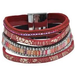 Armband Steuer "Velour rot 4-reihig", rot, Armb&auml;nder, Damen, 19cm, Metall, gl&auml;nzend, Armband