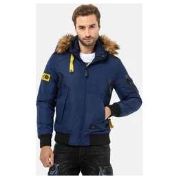 Cipo & Baxx Winterjacke CIPO & BAXX "Jacke", Herren, Gr. XXL, blau (navyblau), Stoff, 100% Polyester, unifarben, regular fit normal, Jacken Winterjacke, mit Kapuze und Kunstfellbesatz