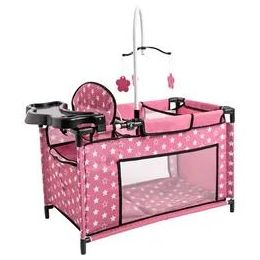 Puppenbett BAYER "Multibett", rosa (sterne altrosa), Puppenm&ouml;bel, KinderB:32cm H:72cm T:68cm, Kunststoff, Metall, Stoff, mit integriertem Hochstuhl, Wickelablage und Mobile, B:32cm H:72cm T:68cm