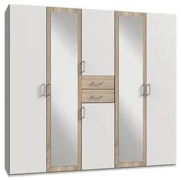 Kleiderschrank wimex "Diver Dreht&uuml;renschrank mit Spiegel, 180, 225 o. 270cm breit", wei&szlig; (wei&szlig;, struktureichefb hell, griffe alu), B:225cm H:207cm T:58cm, Schr&auml;nke, Kleiderschrank, Bestseller Schlafzimmerschrank wahlweise 3 Innenausstattungen, Topseller