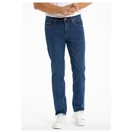 5-Pocket-Jeans Bison "Jeans Tapered Fit", Damen, Gr. 33, L&auml;nge 32, blau (rain blau), Obermaterial: 78% Baumwolle, 20% Polyester, 2% Elasthan, unifarben, gerade, unten schmal, Jeans 5-Pocket-Jeans