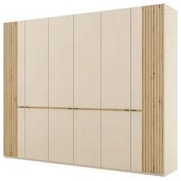 Dreht&uuml;renschrank Musterring "Isabelle", beige (champagner, dekor), B:295,2cm H:216cm T:58cm, Hartfaserplatte, Holzwerkstoff, Schr&auml;nke, Dreht&uuml;renschrank, Lamellen in Eiche, Griffe in schwarz, verschiedene Gr&ouml;&szlig;en und Farben