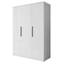 Kleiderschrank OTTO HOME "LAGOS W&auml;scheschrank, Garderobe, schwarze Griffe, Made in Europe", wei&szlig; (wei&szlig; matt, wei&szlig; hg), B:134,4cm H:187,3cm T:51cm, FSC-zertifizierter Holzwerkstoff, Schr&auml;nke, Kleiderschrank, Moderner Dreht&uuml;renschrank, FSC-zertifiziert, Schlafzimmerschrank